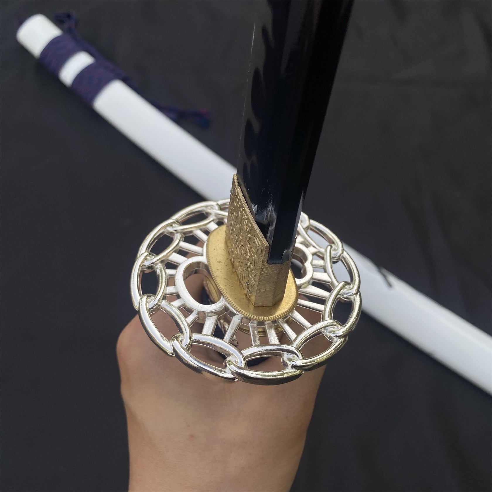 Japanese Katana Life-size Silver Lock Dancing Maiden Katana Replica ...