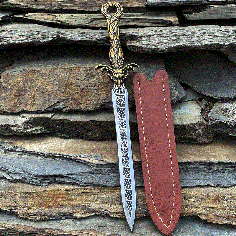 High-End Brass Handle Hand Forged Dragon Head Steel Dagger – Miniwarrior