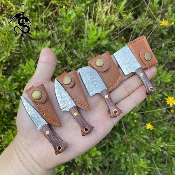 Wooden Handle Mini Damascus Kitchen Knife EDC Tiny Knife – Miniwarrior