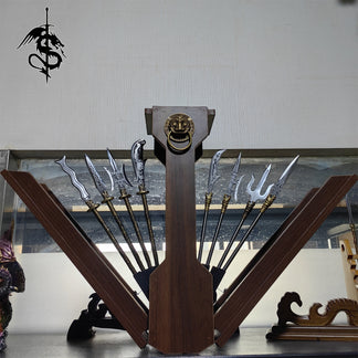 Hand-Forged Miniature Ancient Brass Long Handle Weapons Gift Wooden ...